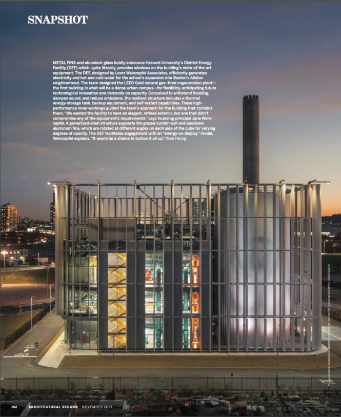 Harvard District Energy Facility featured in Architectural Record ...